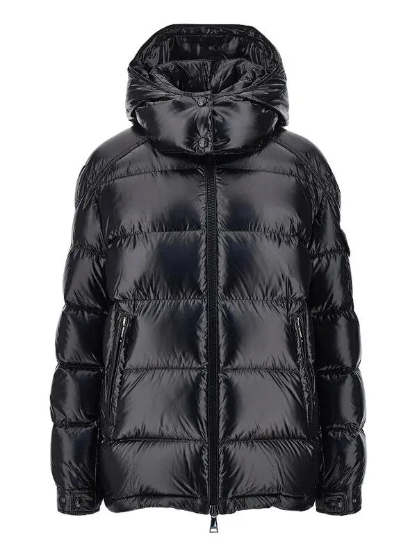 Moncler Padded Nylon Down Jacket With Logo Patch - Black