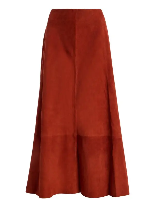 ST. AGNI Suede Midi Skirt - Brown