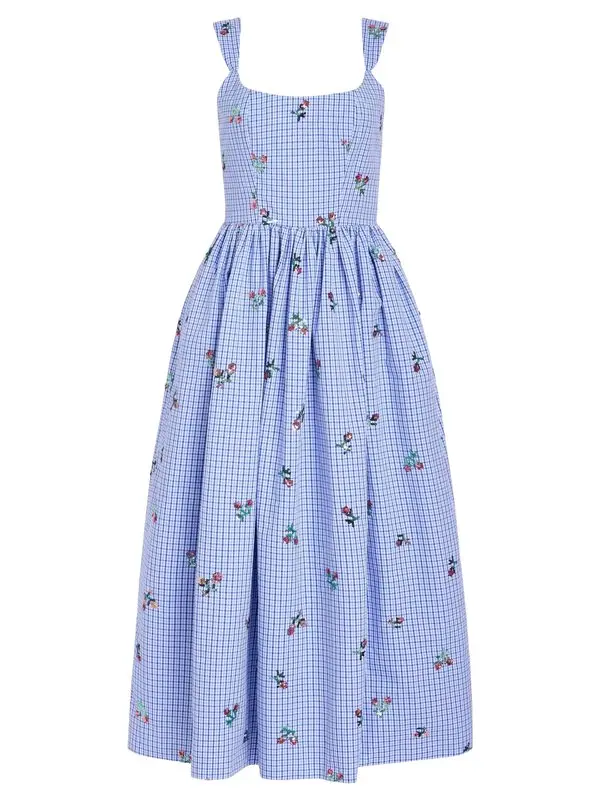 MARKARIAN Nara Sequined Gingham Cotton Midi Dress - Blue
