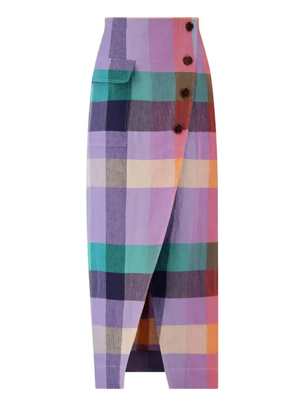 Lela Rose Asymmetrical Linen Skirt - Plaid