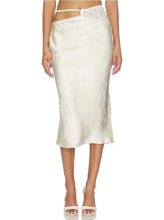 For Love & Lemons Adrift Satin Midi Skirt - Cream