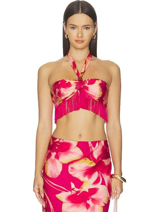 Rococo Sand Fringe Halter Top - Cherry