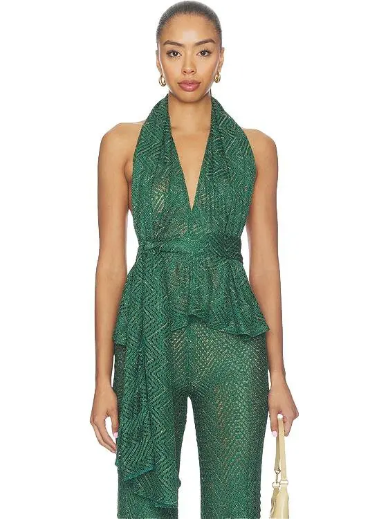 Hanne Bloch Knit Scarf Top - Green