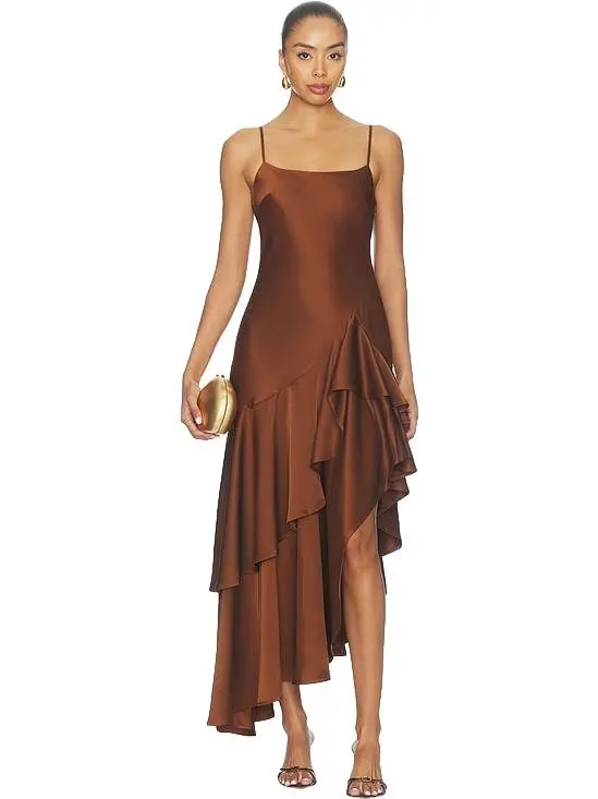 Susana Monaco Double Ruffle High Low Dress - Toast