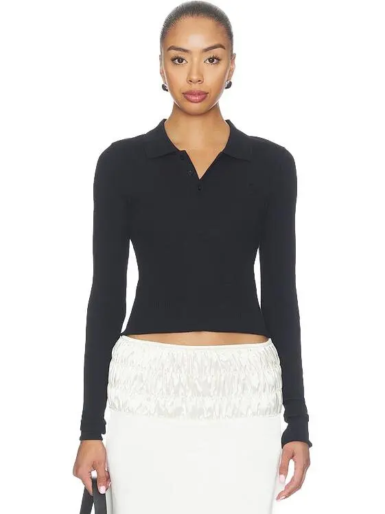 OPERASPORT Aria Ribbed Knit Long Sleeve Polo - Black