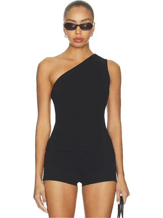 LOVERS AND FRIENDS One Shoulder Ribbed Top - Black