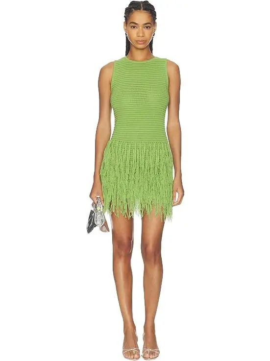MORE TO COME Lita Fringe Knit Mini Dress - Green