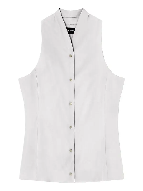 Giorgio Armani Sleeveless Silk Georgette Top With Shawl Collar - Beige