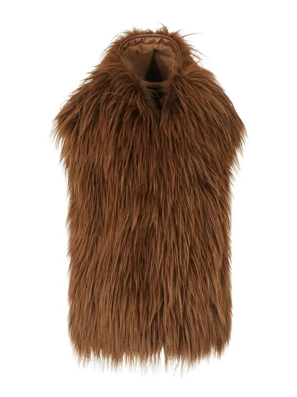 Giorgio Armani Long-haired Fur Vest With Hood - Camel