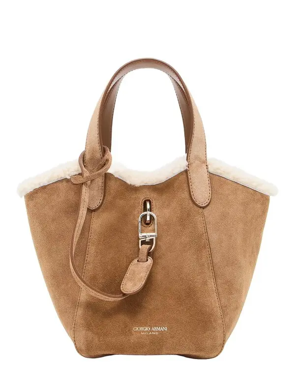 Giorgio Armani Neve Small Suede And Shearling Handbag - Camel