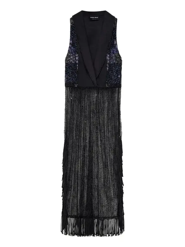 Giorgio Armani Beaded Lapel Dress With Embroidered Skirt - Patterned