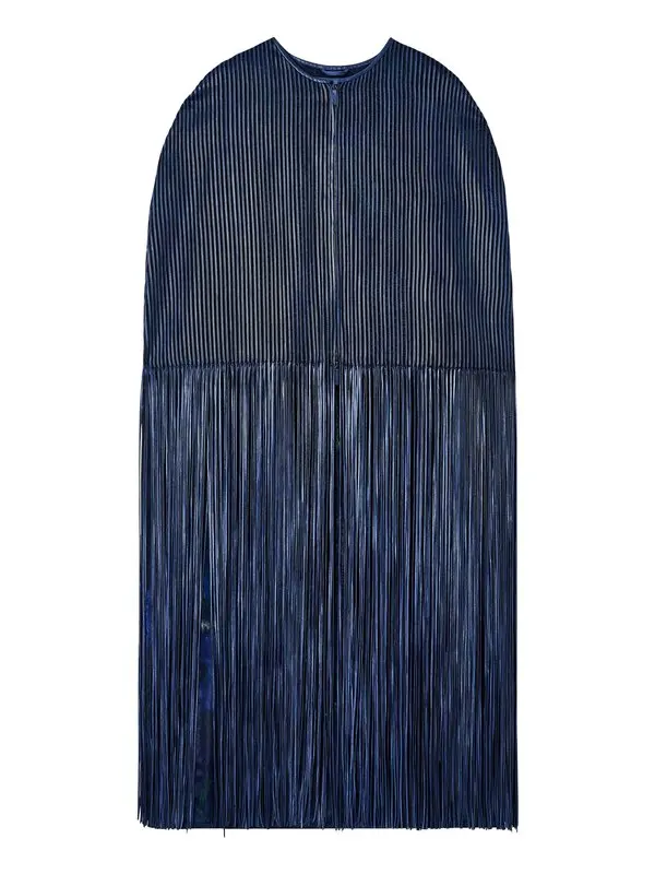 Giorgio Armani Nappa Leather Cape With Fringes - Blue