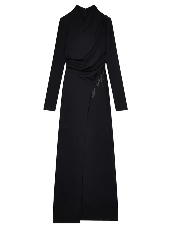 Giorgio Armani Long Dress In Stretch Viscose Jersey With Rhinestone Embellishment - Black