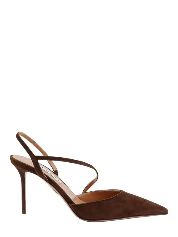 AQUAZZURA Bow Tie Suede Slingback Heels - Brown