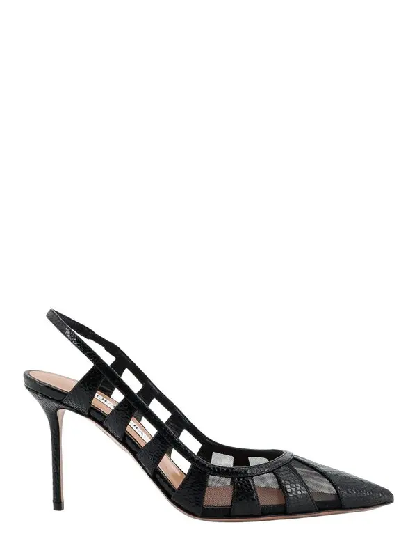 AQUAZZURA Leather Mesh Insert Décolleté Pumps - Black