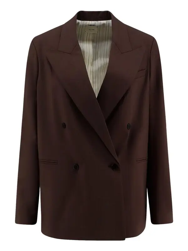 ALYSI Double-breasted Peak Lapel Blazer - Brown