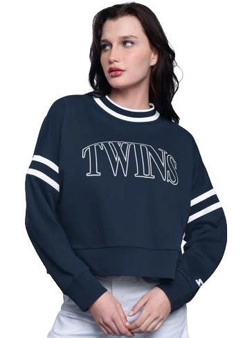 STARTER Minnesota Twins Power Play Cropped Pullover Sweatshirt - Navy