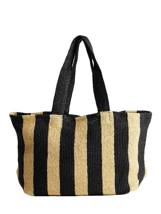 Topshop Selia Stripe Straw Tote - Black