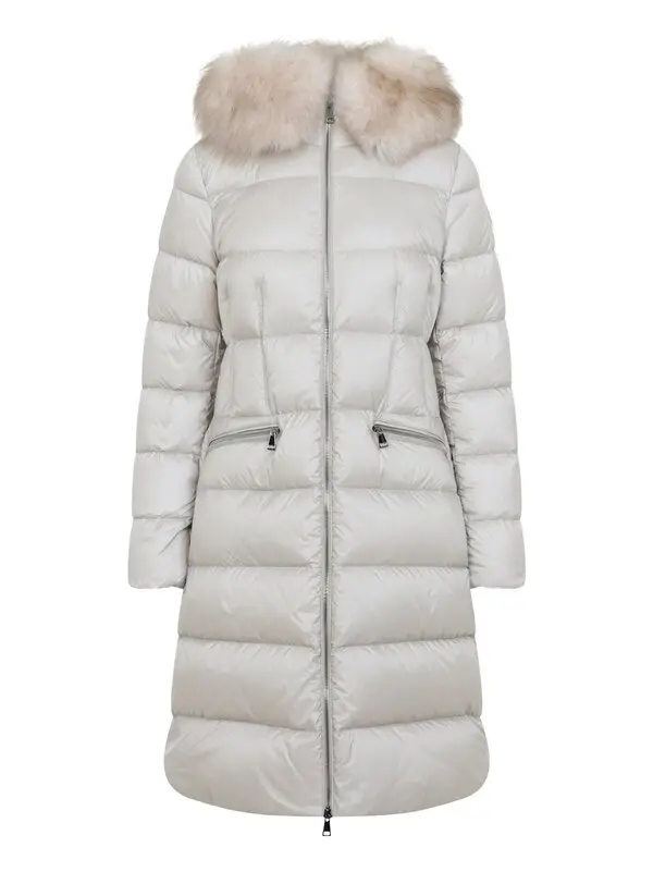 Moncler Boedic Long Down Coat With Fur Trimmed Hood - Multicolor
