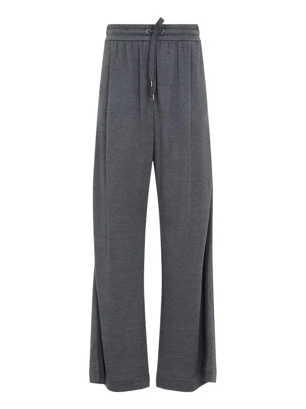Brunello Cucinelli Wide Leg Cotton Blend Pants - Gray