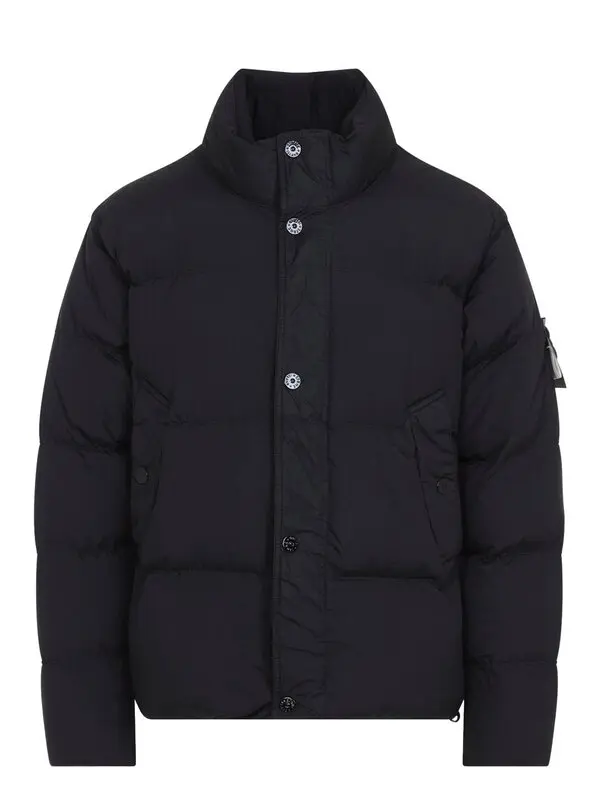 Stone Island Quilted Bomber Jacket With Detachable Badge - Black