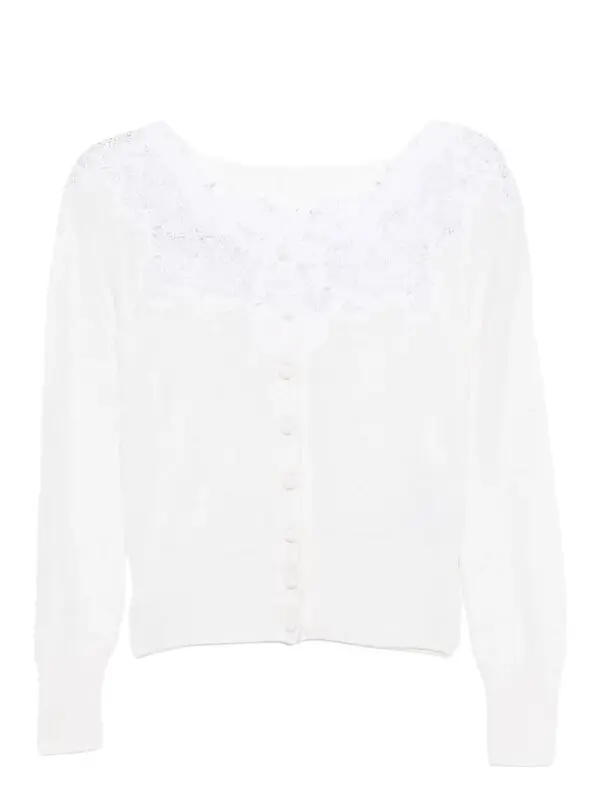 ERMANO SCERVINO White Cashmere Cardigan With Lace Detailing - Multicolor