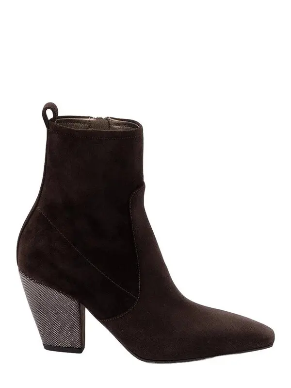 Brunello Cucinelli Suede Ankle Boots With Embellished Heels - Multicolor