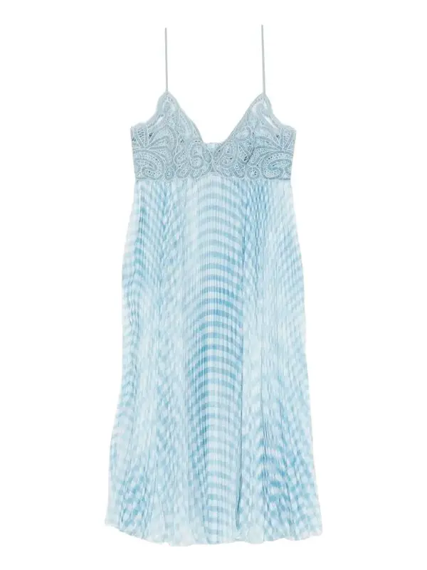 ERMANO SCERVINO Midi Slipdress With Lace And Gingham Print - Multicolor