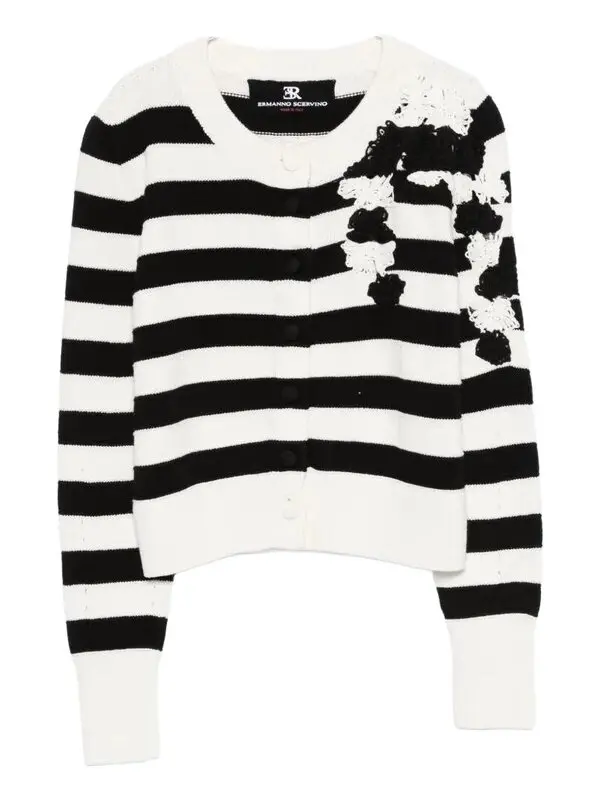 ERMANO SCERVINO Ermanno Scervino Striped Cotton Cardigan With Floral Embellishment - Multicolor