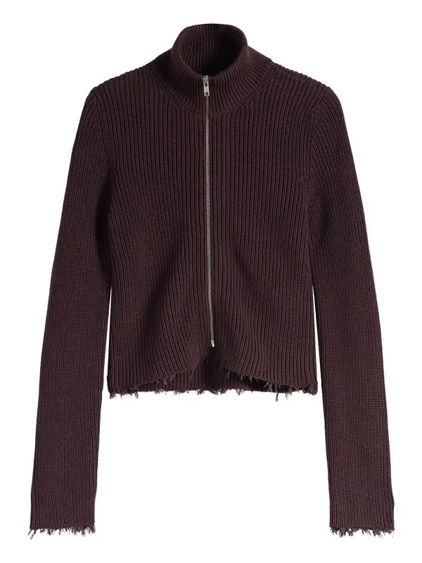 MAISON MARGIELA Ribbed Zip-up Knitted Cardigan - Ciocolat