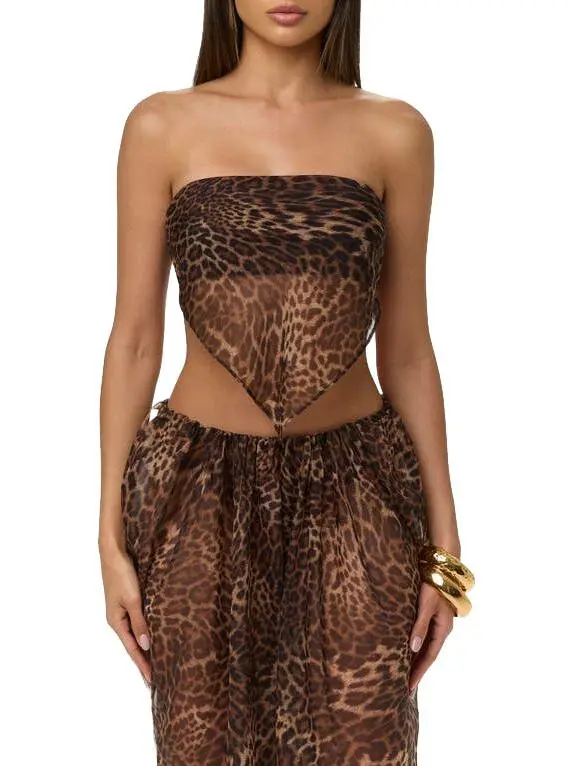 Naked Wardrobe Leopard Print Chiffon Strapless Tube Top - Spotted Leopard