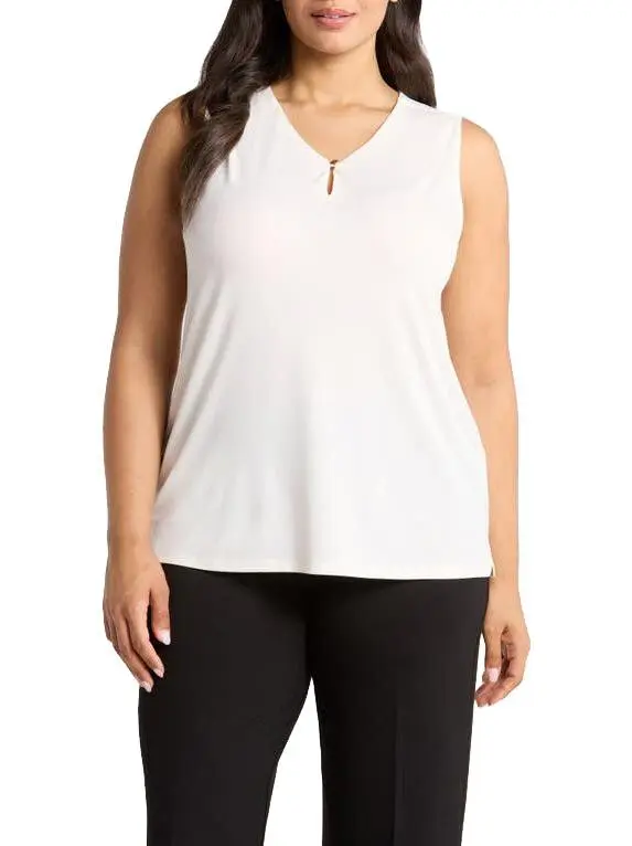 Anne Klein Sleeveless Keyhole Neck Top - White Dove
