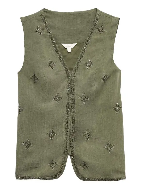 PER UNA BY M&S Embellished Sleeveless V-neck Vest - Hunter Green