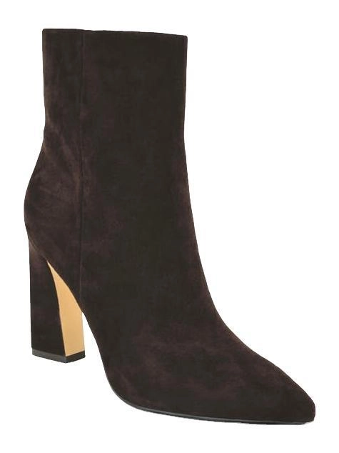Nine West Todaye Bootie With Sculptural Block Heel And Pointed Toe - Dark Brown