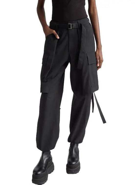 Sacai Straight Leg Cargo Overlay Suiting Pants - Black