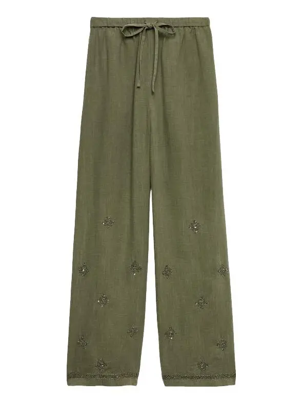 PER UNA BY M&S Wide Leg Embellished Pants - Hunter Green