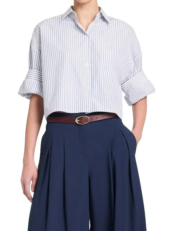 TWP Pinstriped Cropped Shirt - White/blue