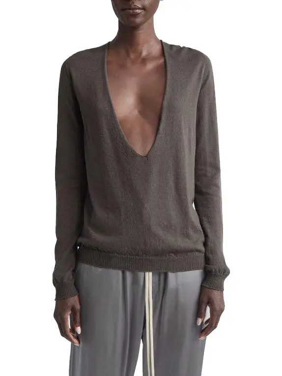 Rick Owens Plunge V-neck Wool Sweater - Dark Dust