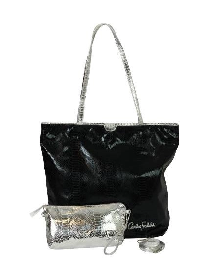 Carlos Falchi Microfiber Python Tote - Black