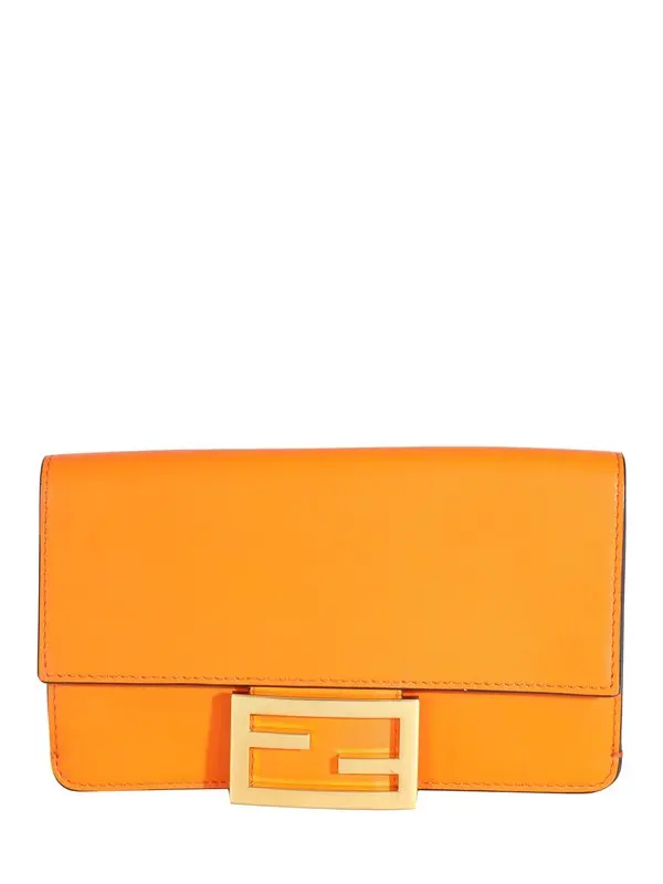 Fendi Calfskin Flat Baguette With Brown Strap - Orange