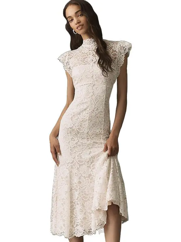 Bhldn Lace Fit-and-flare Midi Dress - White
