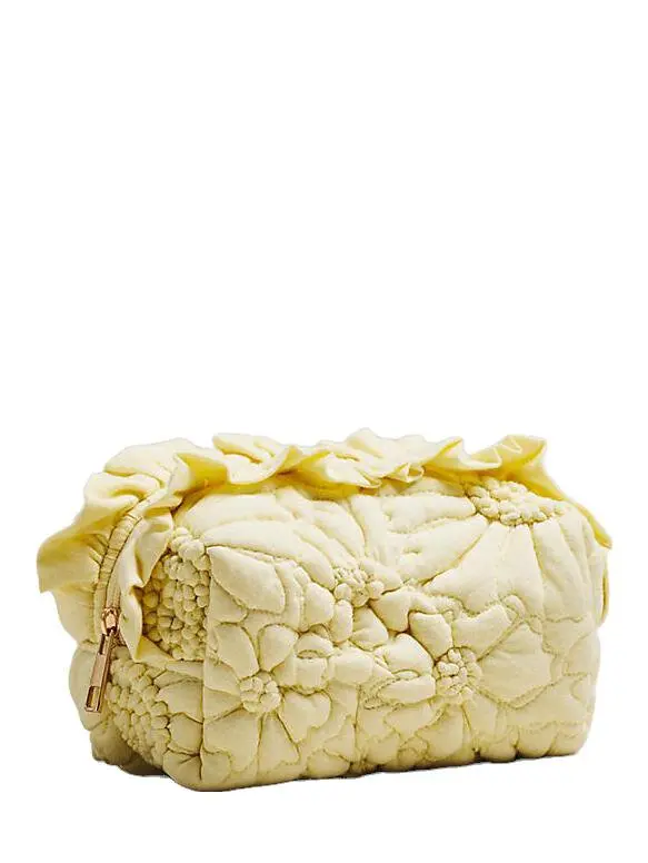 Anthropologie Quilted Floral Cosmetic Pouch - Neutral
