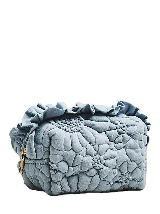 Anthropologie Quilted Floral Cosmetic Pouch - Slate