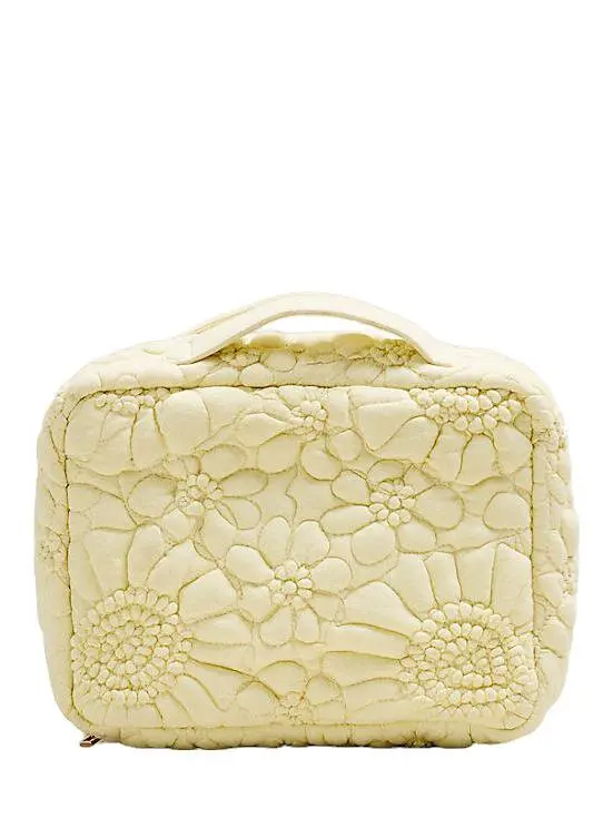 Anthropologie Quilted Floral Hanging Cosmetic Bag - Neutral