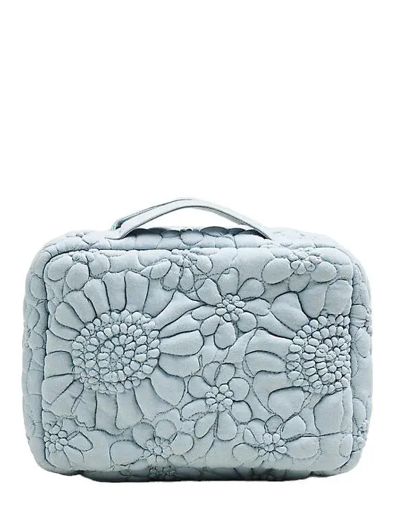Anthropologie Quilted Floral Hanging Cosmetic Bag - Slate