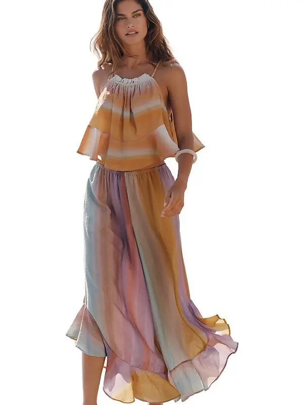 CELANDINE Ruffle Harem Pants - Purple Pattern