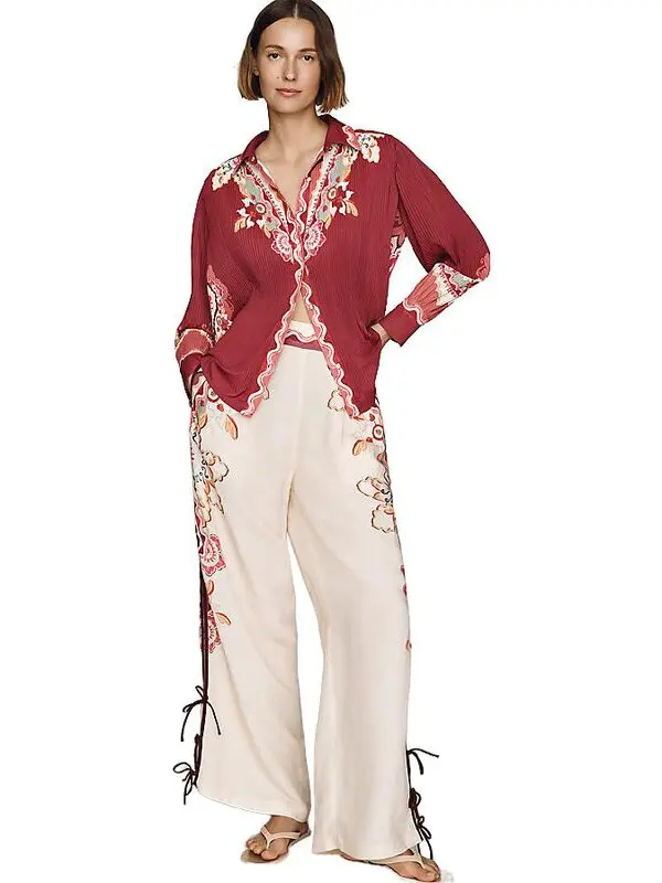 RANNA GILL Embroidered Wide-leg Pants - Pink Pattern