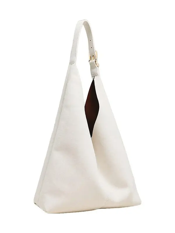 Anthropologie Love Knot Faux Suede Buckle Slouchy Bag - Cream