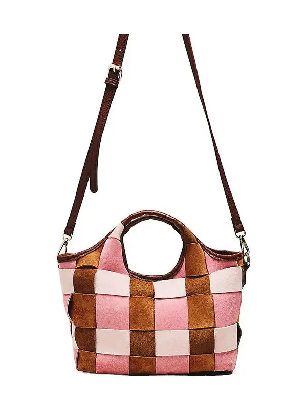Anthropologie Woven Faux Suede Satchel - Neutral Pattern