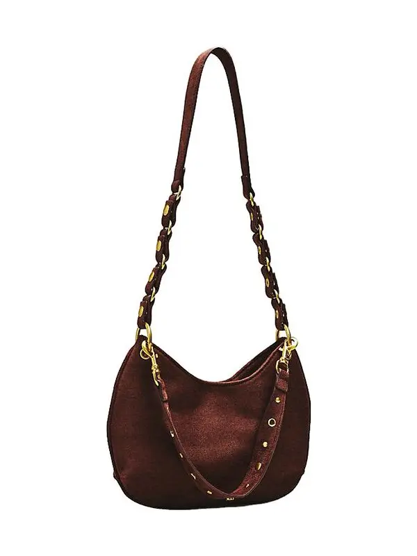 Anthropologie Faux Suede Circular Shoulder Bag - Chocolate